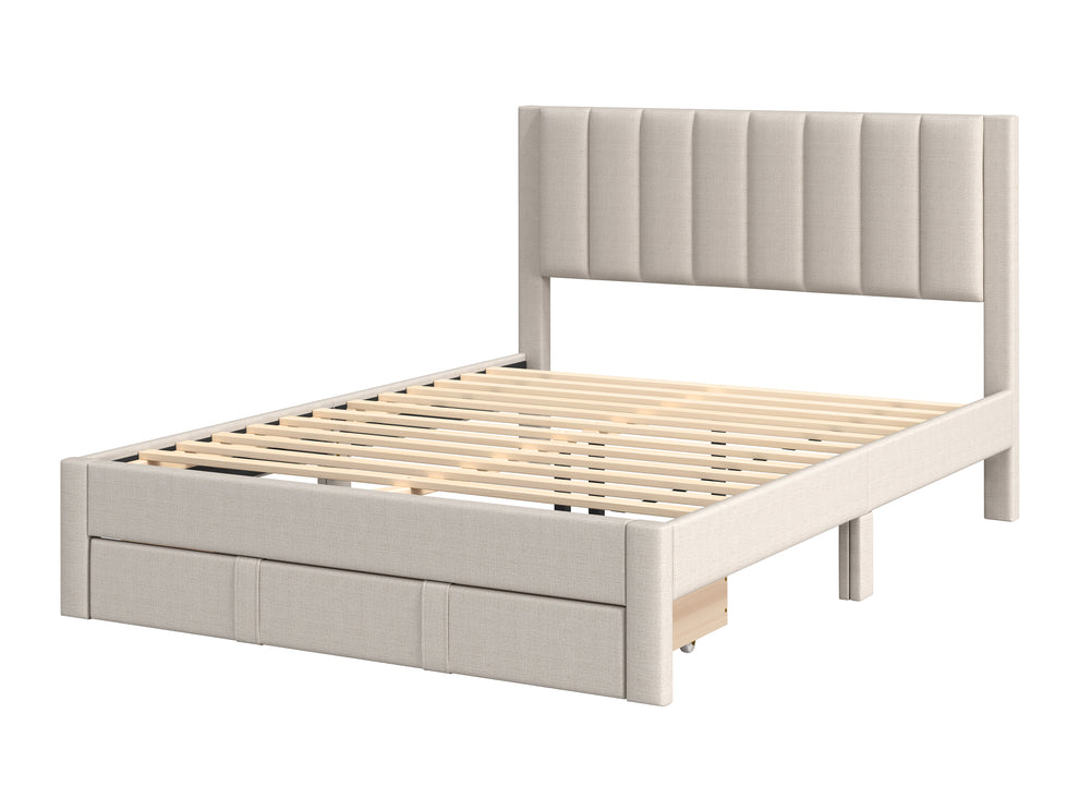 Channel Tufted Beige Queen Bed with Storage - FINAL SALE ITEM ...